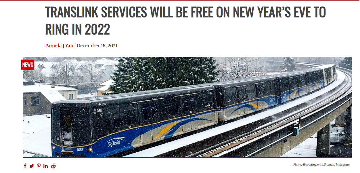 TransLink Services To Be FREE New Year's Eve - My Media